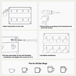 IBUYKE Mug Racks for Wall,Set of 3, 24-Hook Large Mug Rack Wall Mounted, Rustic Wood Coffee Mug Display Organizer for Kitchen, Home,Bar, Coffee Station,Greige UTBJ005Y-3