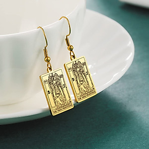 TEAMER Tarot Cards Dangle Earrings Stainless Steel Vintage Amulet Wiccan Jewelry for Women (Gold-THE HIGH PRIESTESS)
