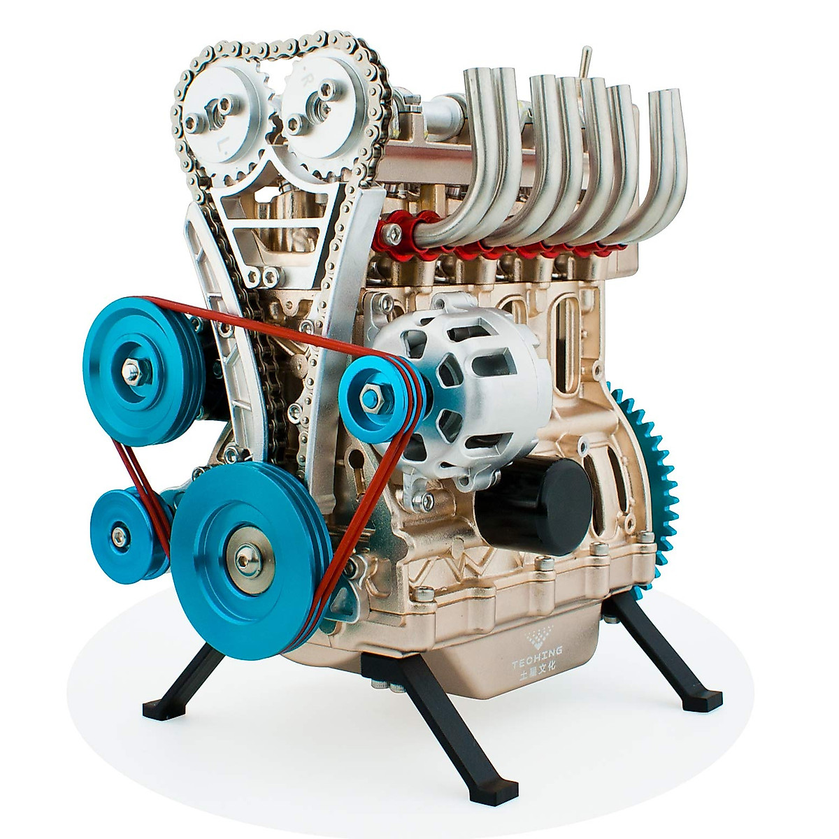 DjuiinoStar Vehicle Engine Model Assembly Kit (300+ Pieces Components, 5 Hours Assembly Time), Four-Stroke Straight-Four Gas Engine Working Model, 4 Cylinder Engine Kit DM13-1
