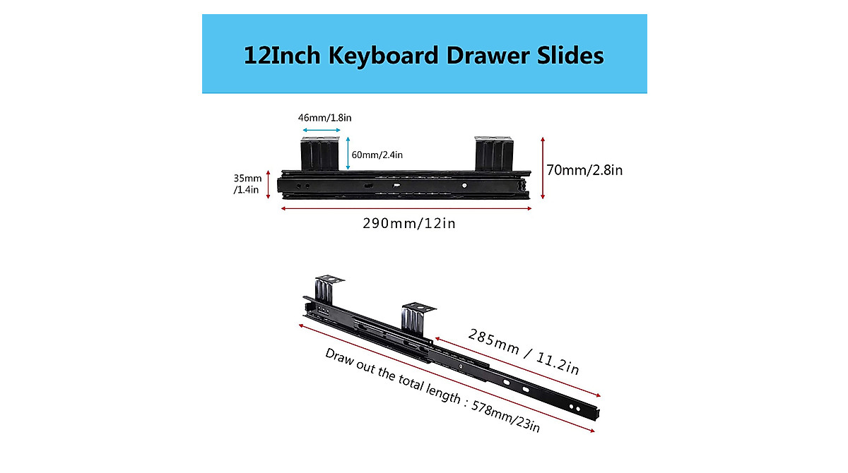 Heavy Duty Under Desk Keyboard Tray Slides (2 Pcs, 12") | Shop Now
