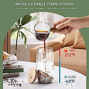 4 PCS Glass Cups with Bamboo Lids and Glass Straws and Stainless Steel Stirring Spoon. 16 Oz Can Shaped Ice Glass Coffee Cups, Drinking Glasses and Beer Glasses and for Whiskey, Tea, Soda, Water