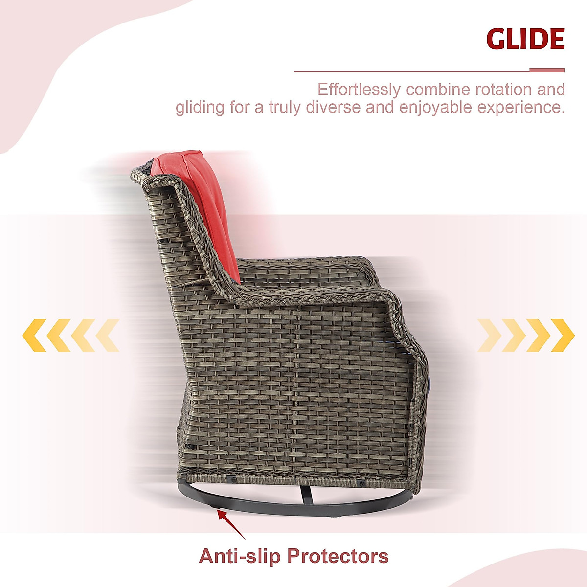 Yokayoay Wicker Swivel Rocking Chair, Outdoor Rattan Rocker Chair, Patio Conversation Chair for Deck Porch Backyard Balcony