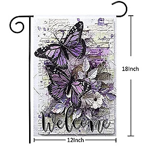 Welcome Garden Flag Spring,Summer Garden Flags for Outside 12x18 Double Sided Vertical Burlap,Farmhouse Home Flower Butterfly Small Garden Flags Yard Decor