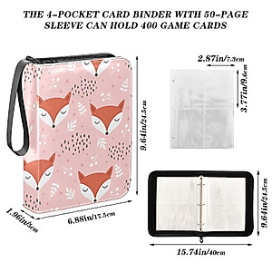 PYBUG Fox Trading Card Binder with Nylon Strap 4-Pocket Waterproof PU Leather Card Collection Binder for 400 Cards Sturdy Card Holder Folders for Game Cards,Sports Cards
