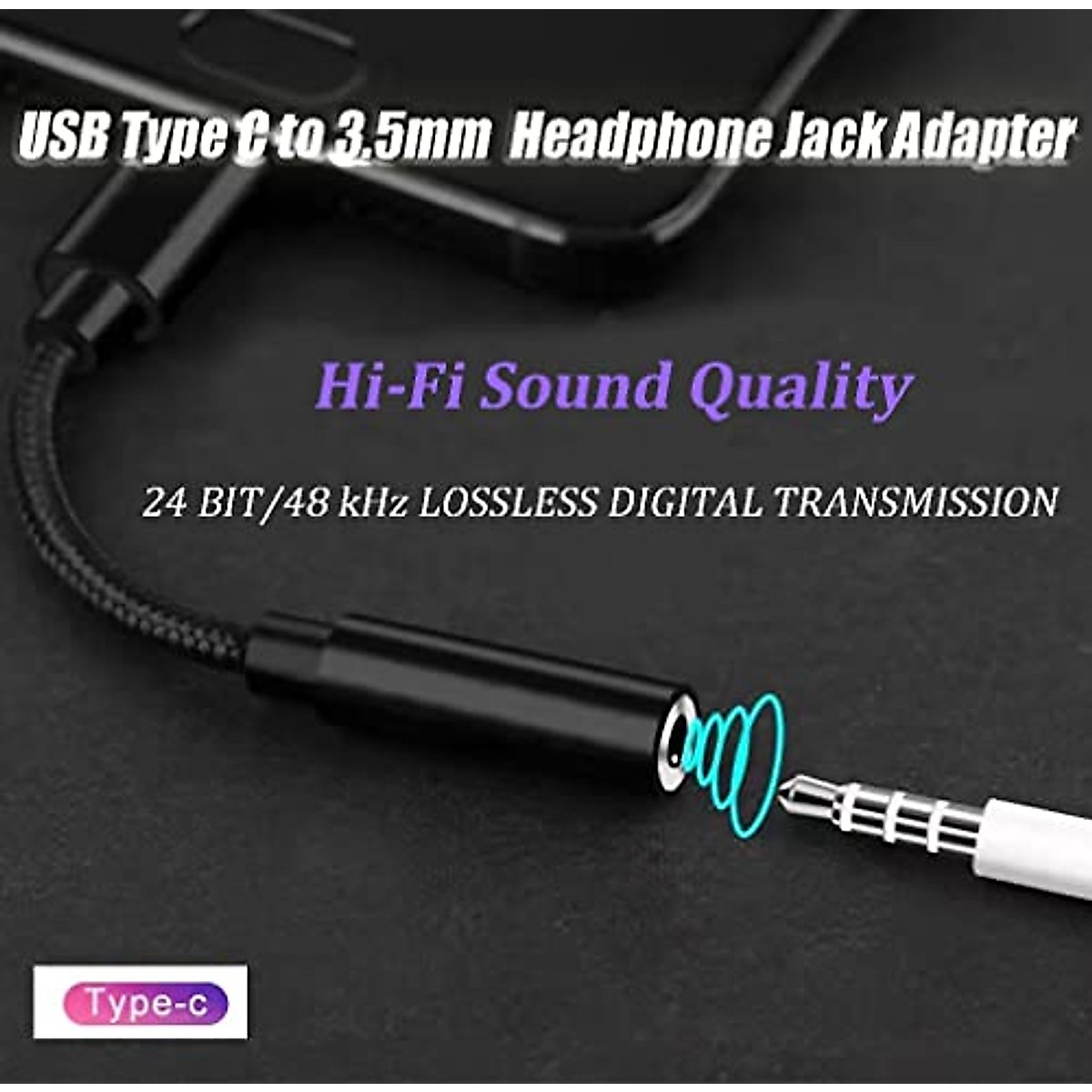 USB C to 3.5mm Pixel 2 Headphone Jack Adapter, Sartyee Nylon Braided DAC Chipset Type C to 3.5mm Audio Adapter USB C to 3.5mm with Realtek Noise Reduction Chip for Pixel 2/XL, HTC U11, Essential ph-1