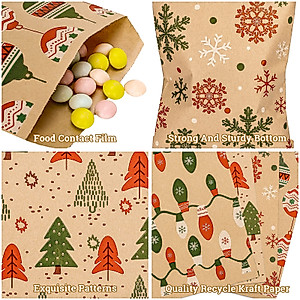 Whaline 120 Pack Christmas Kraft Treat Bags Xmas Tree Snowflake Bulb Light Prints Goodies Snack Gift Bags Red Green Candy Buffet Paper Bags for Christmas Holiday Party Favor Supplies, 4 Designs