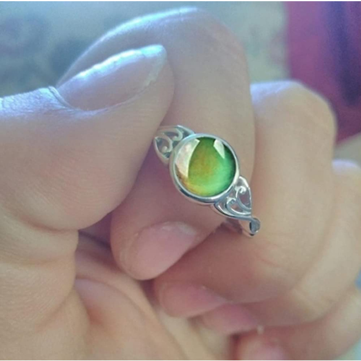 HUKQBUNX 925 sterling silver fashion color changing mood Ring Round Cut Cubic Zircon eternal CZ commitment Moonstone mood change wedding engagement ring size 6-10 (Size 7)