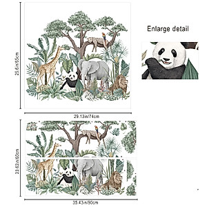 Tropical Green Plant Jungle Animal Wall Stickers, Removable Large Tree Vinyl Wallpaper Decal, DIY Art Murals for Kids Bedroom Nursery Home Decor (A)