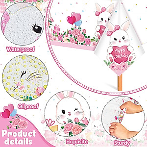3 Pcs Easter Bunny Party Supplies Tablecloth Bunny Plastic Table Covers Floral Pastel Table Cloth Bunny Themed Birthday Decorations for Girl Boy Birthday Spring Baby Shower Party Supplies Gifts