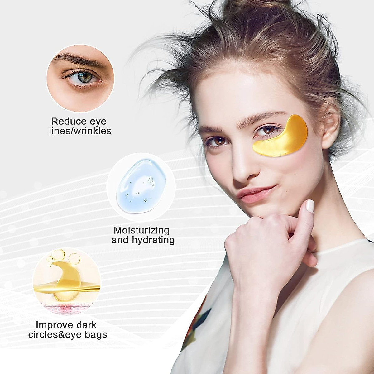 30 Pairs Under Eye Patches Gold Gel Crystal Collagen Under Eye Pads Anti Aging Dark Circle Under Eye Mask