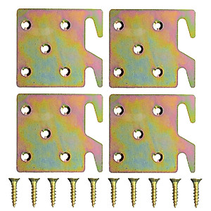First Choice Products Heavy 5 Hole Wood Frame Bed Hook Plates – Pack of 4 Brackets, Gold