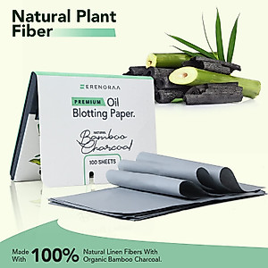 Premium Natural Bamboo Charcoal Oil Blotting Sheets for Face - 1x100 Sheets with Extra Large 5x3" Thick Blotting Paper for Oily Skin - Dispensable Portable Pack - Reduce Skin Acne - Makeup Friendly