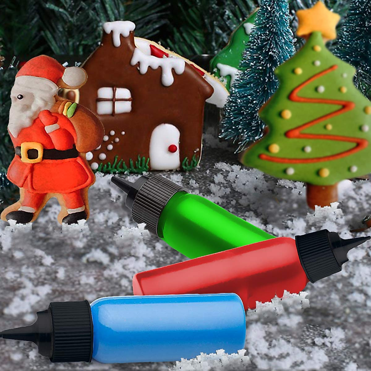 Artcome 40Pcs Christmas Cookie Decorating Tool Set, 28Pcs Cookie Cutters, 6Pcs Easy Squeeze Write Bottles and 6Pcs Sugar Stir Needles, Cookie Decorating Supplies Kit For DIY Cookies and Cakes