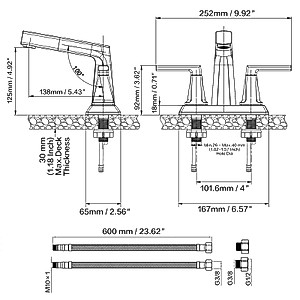 KAIYING 2 Handle Centerset Bathroom Sink Faucet, Black Bathroom Faucet 3 Hole with Pull Out Sprayer, 4 Inch Lavatory Faucet, Modern Vanity Faucet, Mixer Tap for Hot and Cold Water