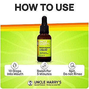 Uncle Harry's Natural & Fluoride-Free Remineralization Liquid for Tooth Enamel - Freshens Breath & Strengthens Teeth (1 oz Glass Dropper)