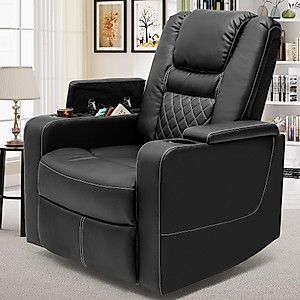 YITAHOME Swivel Glider Rocker Recliner Chair with Cup Holders, Home Theater Seating Soft Leather Reclining Chairs for Movie Room with Hidden Arm Storage(Black)