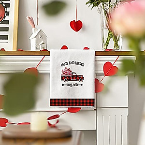 Artoid Mode Buffalo Plaid Kitchen Dish Towels Love Truck, 18 x 26 Inch Seasonal Valentine's Day Anniversary Wedding Ultra Absorbent Drying Cloth Tea Towels for Cooking Baking Set of 4