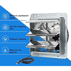 KEN BROWN 12 Inch Shutter Exhaust Fan Wall Mounted,Aluminum with 1.65 Meters Power Cord Kit,High Speed 1800CFM,Vent fan for Commercial,Greenhouse,Attic,Shed,Shop