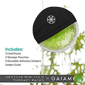 Gaiam Mini Cold Therapy Ice Packs for Injuries, Post-Workout Recovery, and Pain Relief - Includes 2 Cold Packs, 1 Pouch, 5 Adhesive Stickers, and 1 Freezer Bag - Convenient and Reusable