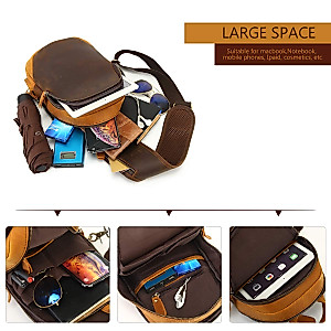 Leathario Men's Leather Sling Bag Vintage Genuine Leather Chest Bag Large Shoulder Crossbody Bag For Works Casual Travel