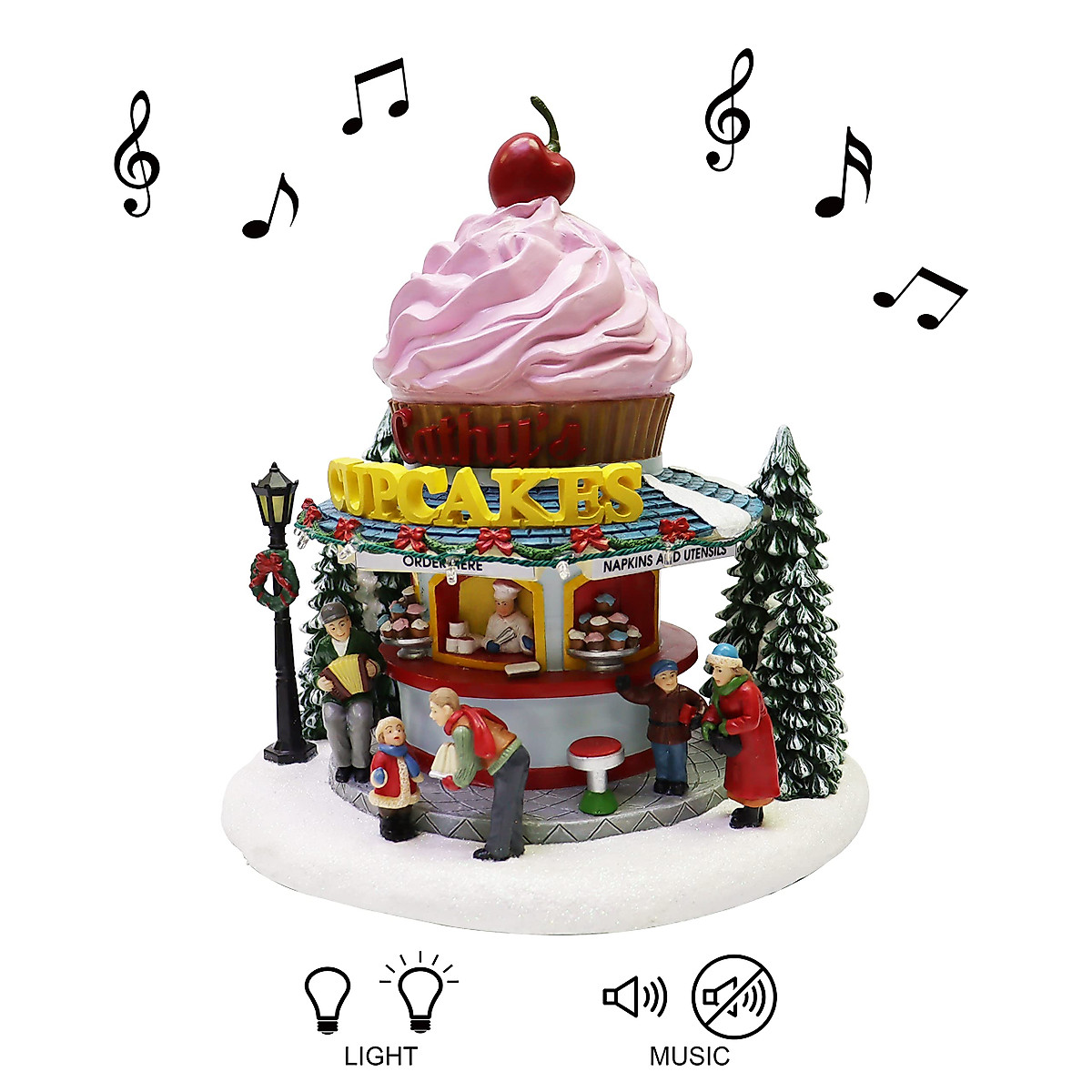 MOMENTS IN TIME Christmas Village Building, Cupcake Shop with LED Lights and Christmas Music - Battery Operated (not Included) (10.4" H x 9.5" W x 7.5" D)