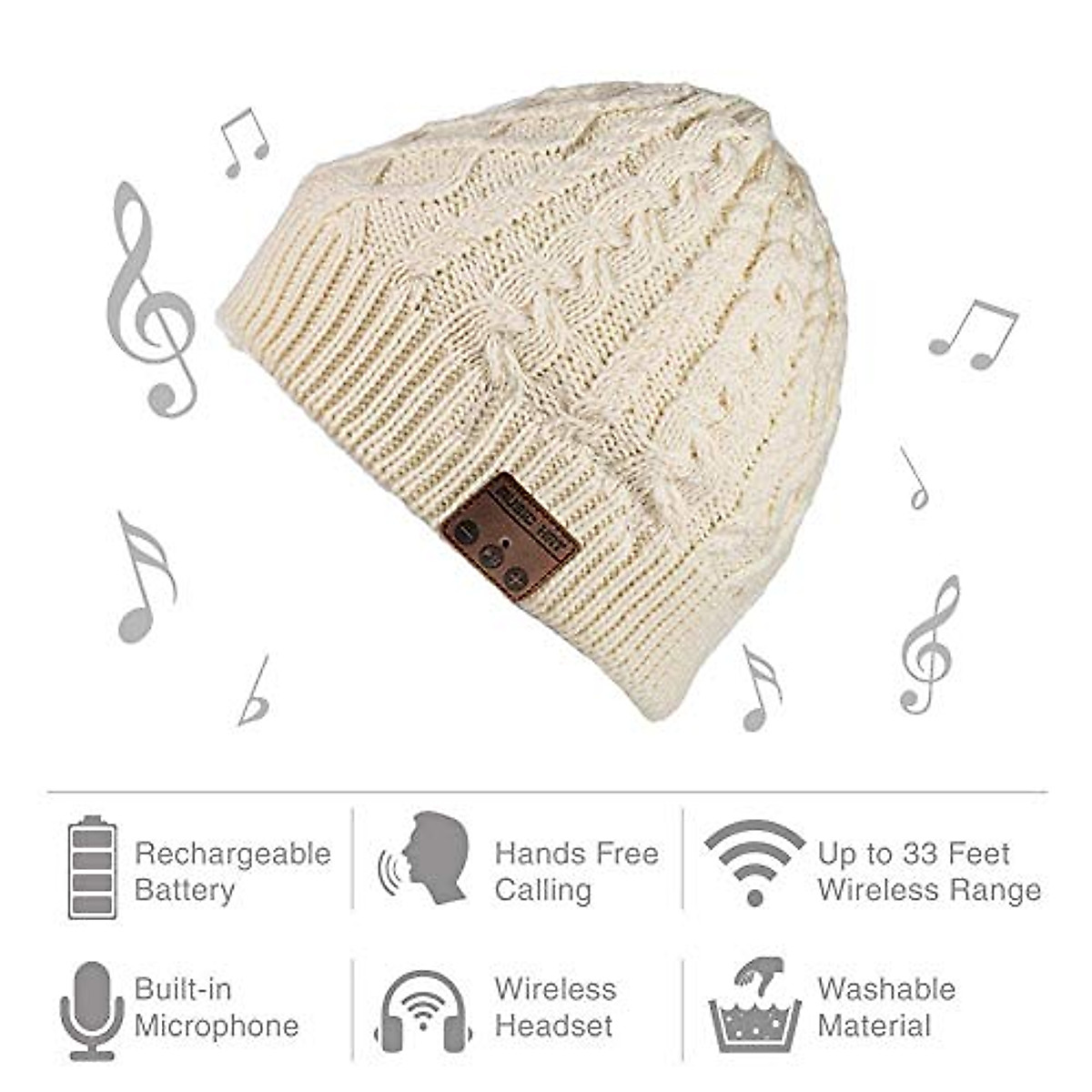 BearsFire Wireless Music Beanie Hat with Bluetooth Headphones Speaker Mic Winter Warm Skull Running Knit Cap for Men Women