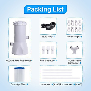 POOLPURE Filter Pump for Above Ground Pools, Swimming Pool Filter Pump for Intex Pool/Bestway/Easy Set Pool/Metal Frame Pool, 1000 GPH Pump Flow Rate, 110-120V with GFCI