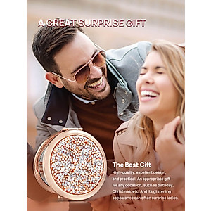 OMIRO 1X/10X(300R) Magnifying Compact Mirror, Mini Mix Diamond Metal Pocket Makeup Mirror (Rose Gold)