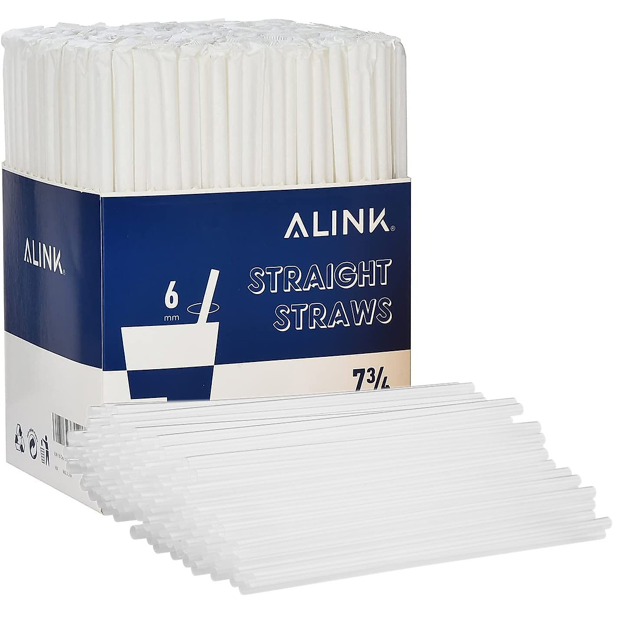 ALINK 500-Pack Clear Plastic Drinking Straws, Individually Wrapped Plastic Disposable Straight Party Straws - 7.75" x 0.23"
