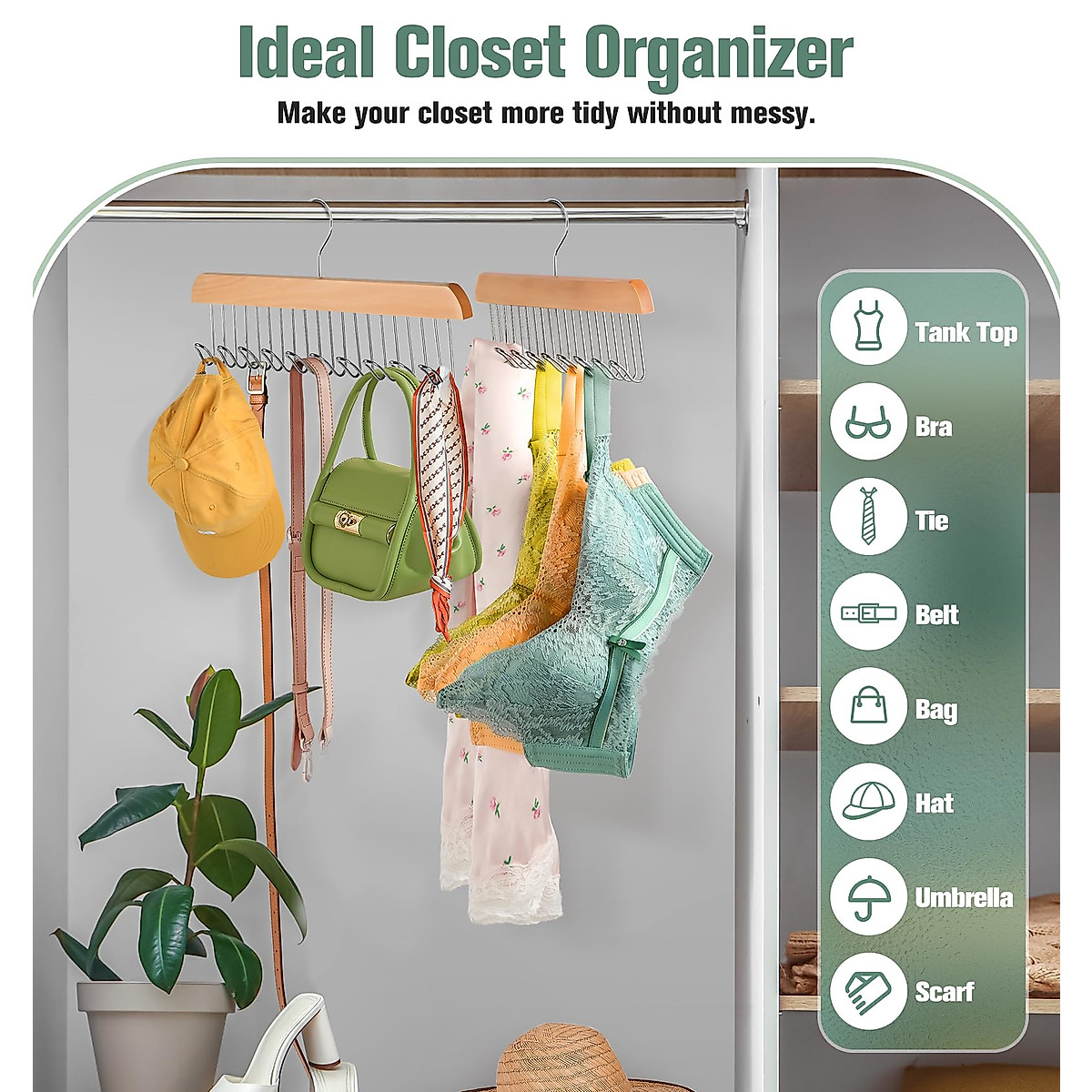 Fitnice 2 Pack Bra Hanger, Belt Hanger for Closet with 20 Metal Hooks Tank Top Hanger Space Saving Tie Rack for Men Closet Organizers and Storage Hanging for Sport Bra, Belt, Tie, Scarf, Lingerie