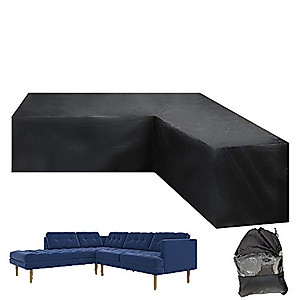 COOSOO Patio Sofa Cover Sectional Waterproof V Shape Corner Sofa Cover Outdoor Dust-Proof Anti-UV Furniture Couch Cover for Lawn Garden Yard Indoor with Windproof Buckle Extra Large Black