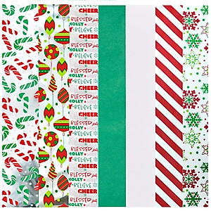 JOYIN 150 Pieces Christmas Wrapping Tissue Paper w/ Hologram & Prints for Gift Decoration, Gift Wrapping Boxes and Bags, Holiday Gift Extra-Special, Christmas Trees, Wine Bottles, Art & Craft and More