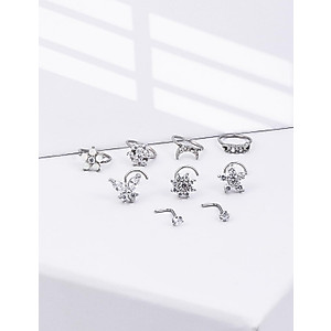 Oicctyzio Nose Rings Hoops Piercings for Women Studs Piercing Jewelry Surgical Stainless Steel 20g Corkscrew l Shaped Screw Shape Cork Bar Big Dainty Curved Stuf 20 Gauge Butterfly Opal Heart