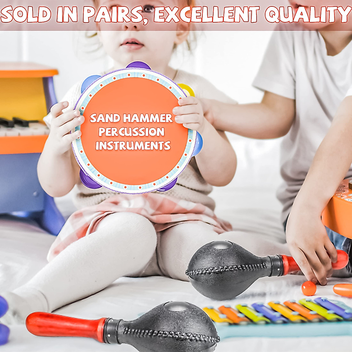 Heatoe 1 Pair Black Wood Handle Maracas, Sand Hammer Percussion Instrument Shakers Rattles for Beginners and Professionals