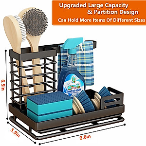 CIT ZCFYU Kitchen Sink Caddy Sponge Holder, Sink Caddy Kitchen Sink Organizer Stainless Steel, Dish Sponge Holder with Dishcloth Rack, Removable Drain Tray for Sponge, Gifts for Women & Men, Black