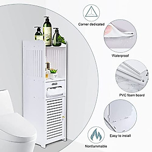 ITWAZ Multipurpose Bathroom Standing Cabinet with Single Door and 3-Layer, Free-Standing Shelves for Living Room Bathroom Storage Cabinet,9.8" Lx9.8 Wx31.5 H White B