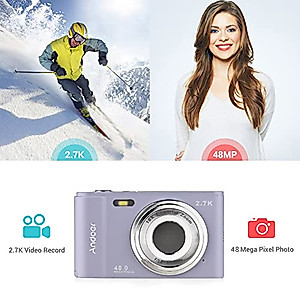 Andoer Portable Digital Camera 48MP 2.7K 2.88-inch IPS Screen 16X Zoom Auto Focus Self-Timer 128GB Extended Memory Face Detection Anti-Shaking with 2pcs Batteries Hand Strap Carry Pouch