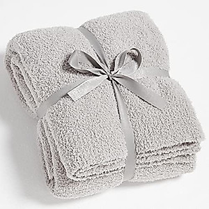 CYMULA Knit Throw Blanket for Couch Light Grey - Super Soft Lightweight Plush Fuzzy Fluffy Warm Cozy Blankets and Throws for Sofa Bed, 50x60 inches