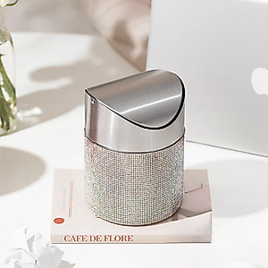 ZOOFOX Countertop Trash Can, 1.5 Liter Bling Rhinestone Garbage Bin with Swing Lid for Home, Office, Vanity Tabletop, Bedroom, Bathroom