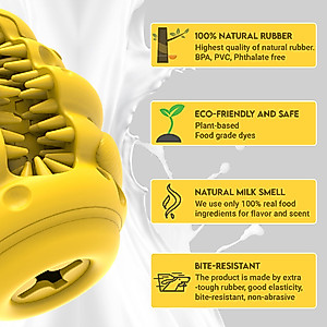 iPetzi Slow Feeder Dog Toys for Aggressive Chewers - Extra-Tough, Safe Rubber - Bite-Proof Slow Treat and Food Dispenser - Interactive Teeth Cleaning Toy - Honey Milk Flavor and Scent, Yellow Beehive