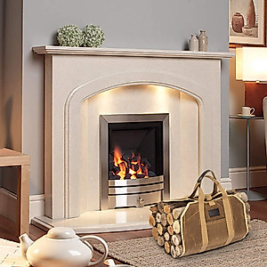 BHD Firewood Fireplace Carrier Logs Tote Holder 20 oz Waxed Canvas Sturdy Bag with Handles for Camping Indoor Outdoor Brown