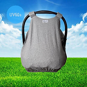 Deluxe Baby Car Seat Cover Canopy Wtih Front Acces Panel and Handy Travel Bag. UV50+