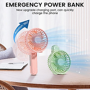 Passionbility Portable Handheld Fan - 2000mAh Personal Portable Fan Rechargeable, 180° Foldable USB Desk Fan with 3 Wind Speed, Battery Operated Fan for Travel Office Household