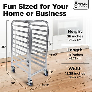 TITAN KRAFT 10-Tier Half Sheet Pan Rack - Commercial Aluminum Baking Sheet Rack for 18" x 13" Sheets/Pan, Speed Rack with Lockable Casters for Kitchens - Baking Sheet NOT Included - 18" x 15.25" x 36"