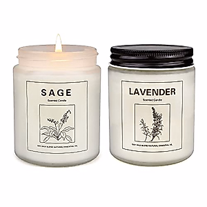 Sage Candles for Home Scented, Aromatherapy Lavender Candle, Soy Wax Candle Set 2 Pack, Women Gift with Strongly Fragrance Jar Candles