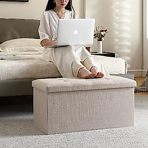 Hamgtrion Ottoman Storage Ottoman Folding Ottomans Footrest Storage Ottoman Small Footstool Rectangle Bench Cube for Room Living Room Bedroom Beige L30W15H15inches, FJ-30BEIGE