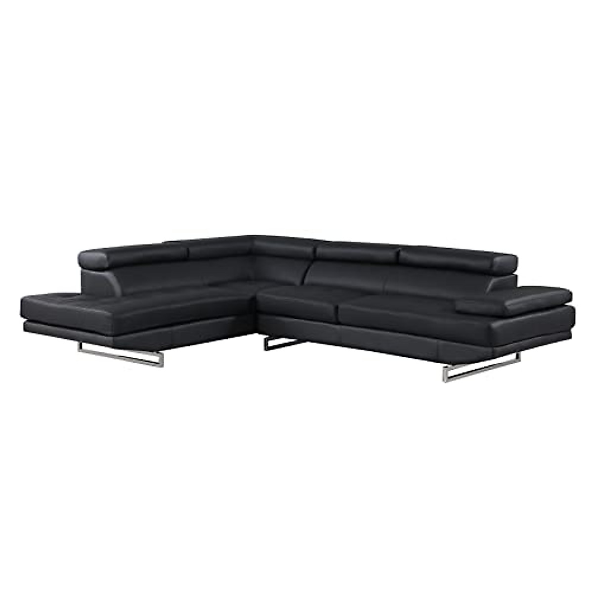 BlackJack Furniture Union Modern Faux Leather Sofa with Adjustable Headrests, Chaise, Elegant Tufted Seat, High-Density Foam and Stainless Steel Legs, Left Facing Sectional, Black