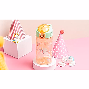 Zak Designs Kids Water Bottle For School or Travel, 16oz Durable Plastic Water Bottle With Straw, Handle, and Leak-Proof, Pop-Up Spout Cover (Unicorn)