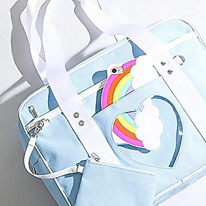 Ita Bag Tote Purse Handbags Heat Clear Window for Pins Display Anime Shoulder Satchel (Blue)