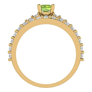 Clara Pucci 1.35 carat Emerald Cut Solitaire Natural Vivid Peridot Engagement Wedding Anniversary Bridal Ring band set 14k Yellow Gold 11
